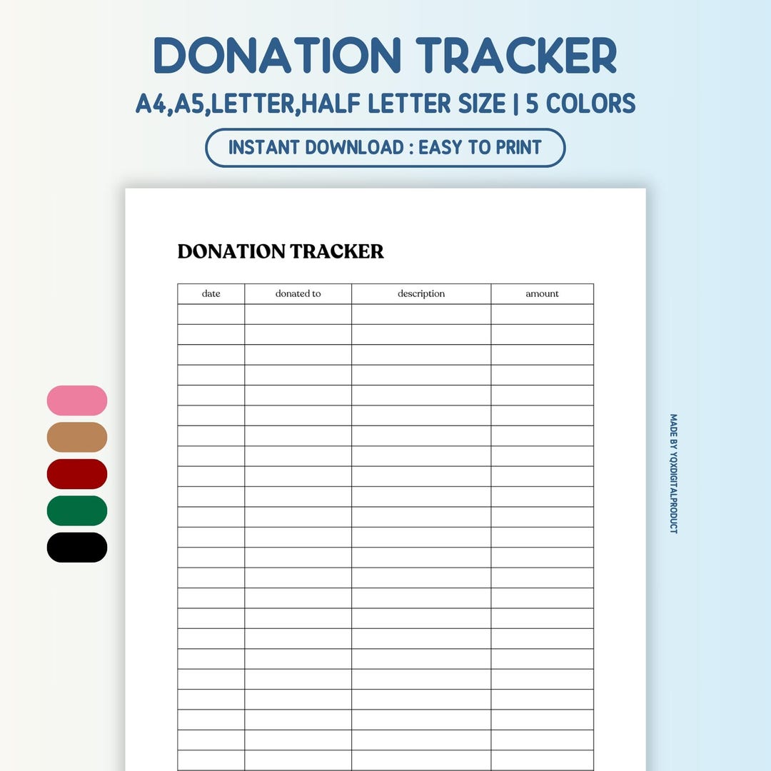 Donation Tracker | Donation Log | Tithe Tracker | Giving Log | Charity ...