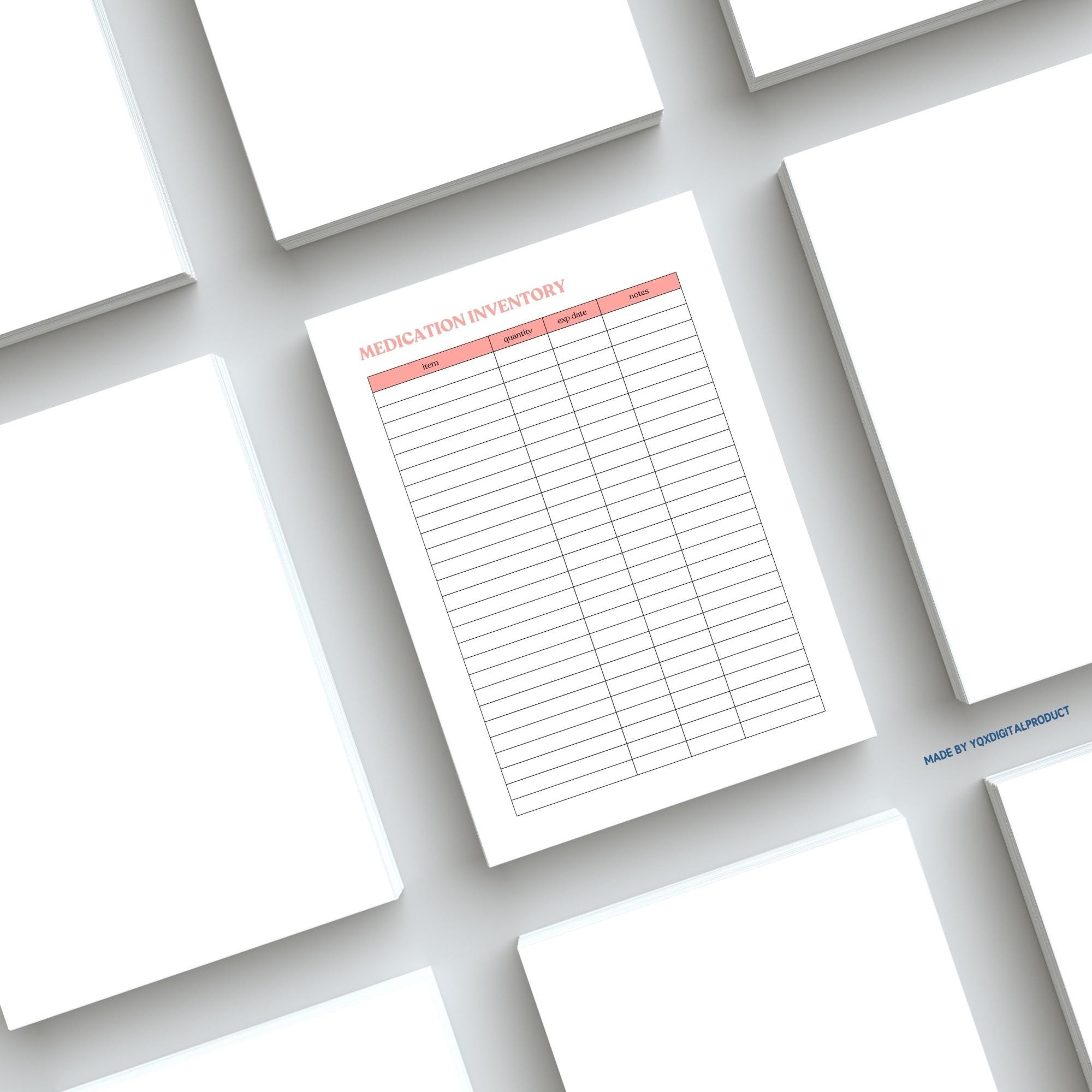 Medication Inventory | Inventory List | Medication Log | A4,a5,letter ...