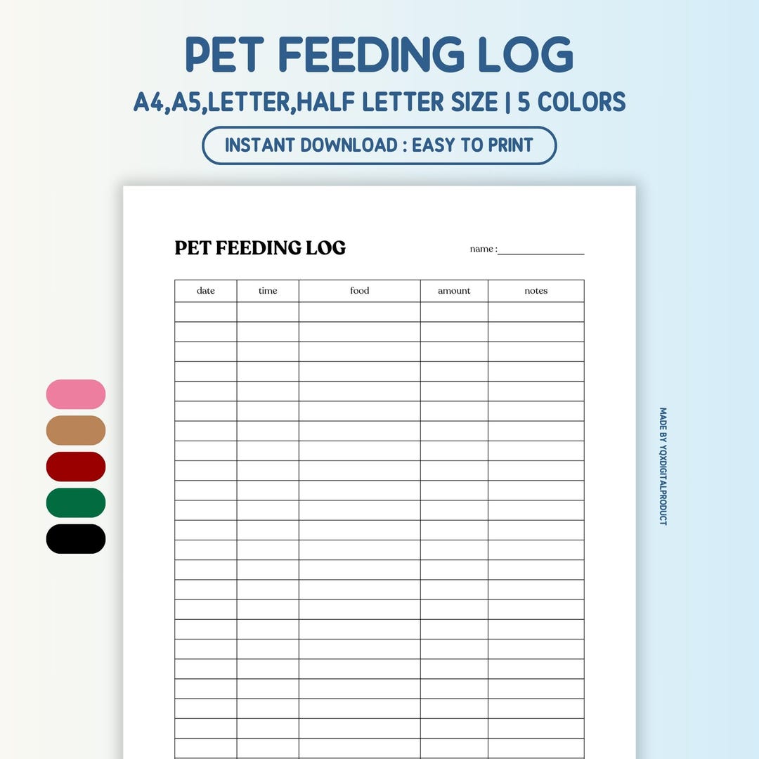 Pet Feeding Log | Pet Feeding Schedule | Feeding Planner | Pet Feeding ...