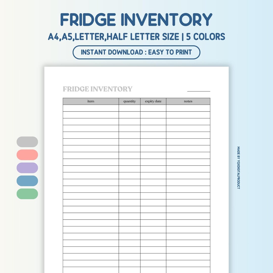 Fridge Inventory, Inventory Tracker, Fridge List, Kitchen Inventory ...