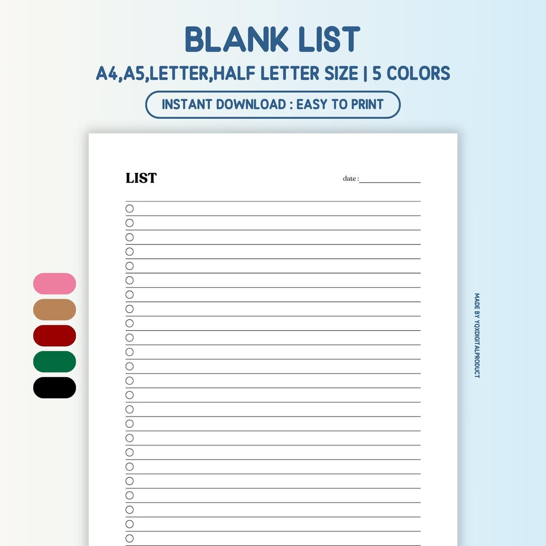 Blank List Template | Blank List Form | Simple Checklist | To-do List ...