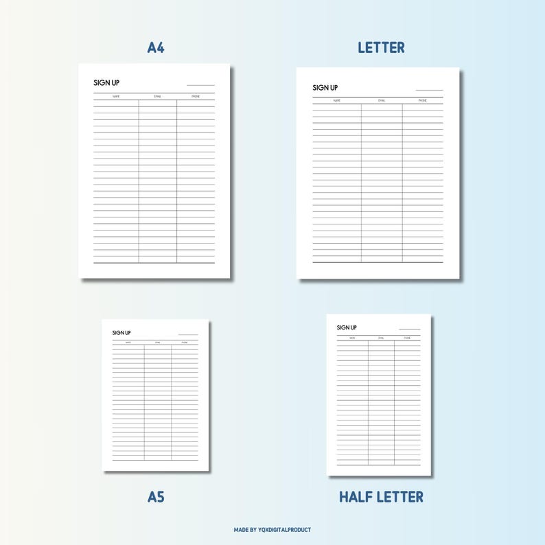 Sign up Sheet, Sign up Form, Event Sign Up, Customer Sign Up, Party ...