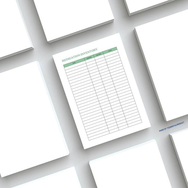Medication Inventory | Inventory List | Medication Log | A4,a5,letter ...