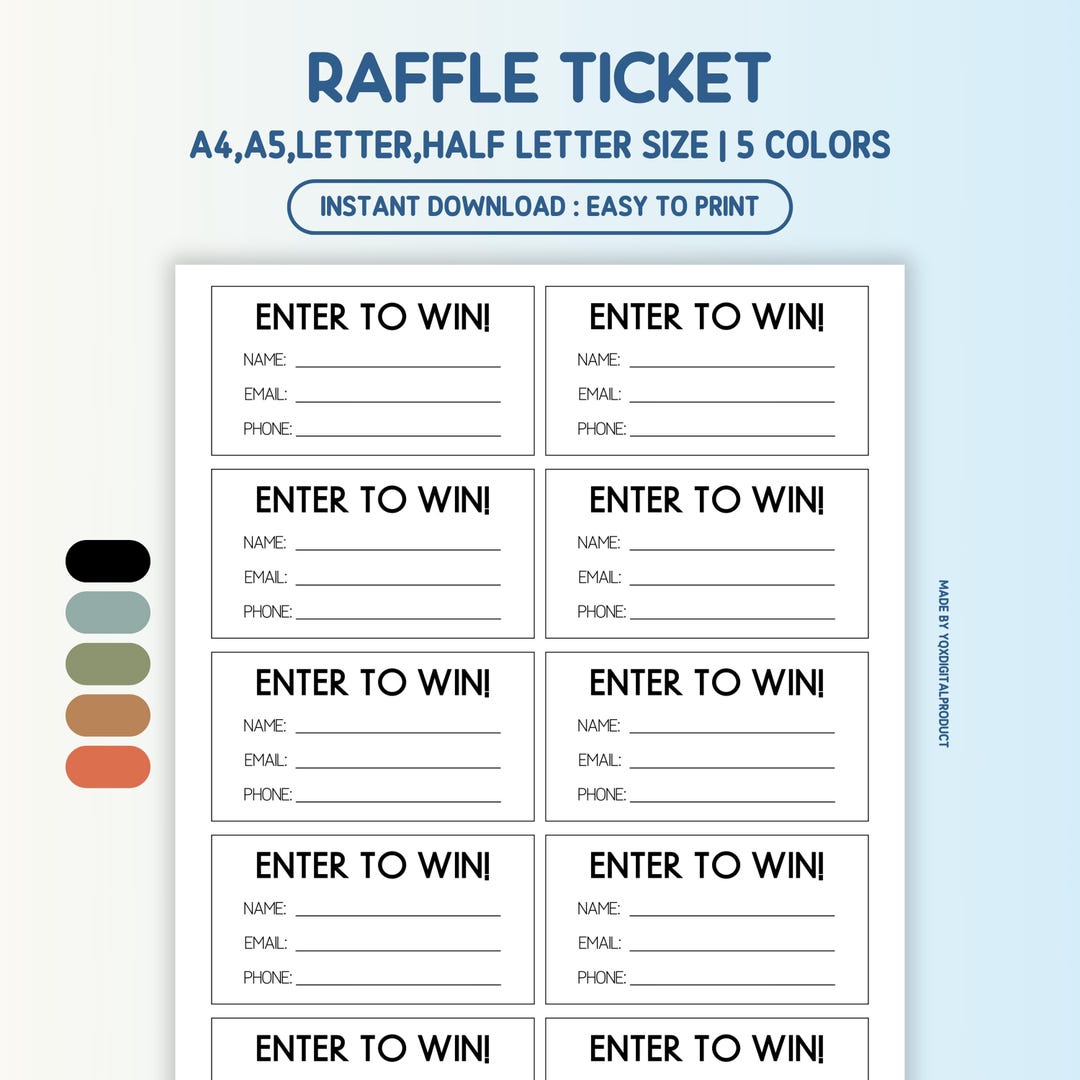 Printable Raffle Tickets | Enter to Win Printable Ticket | Raffle ...