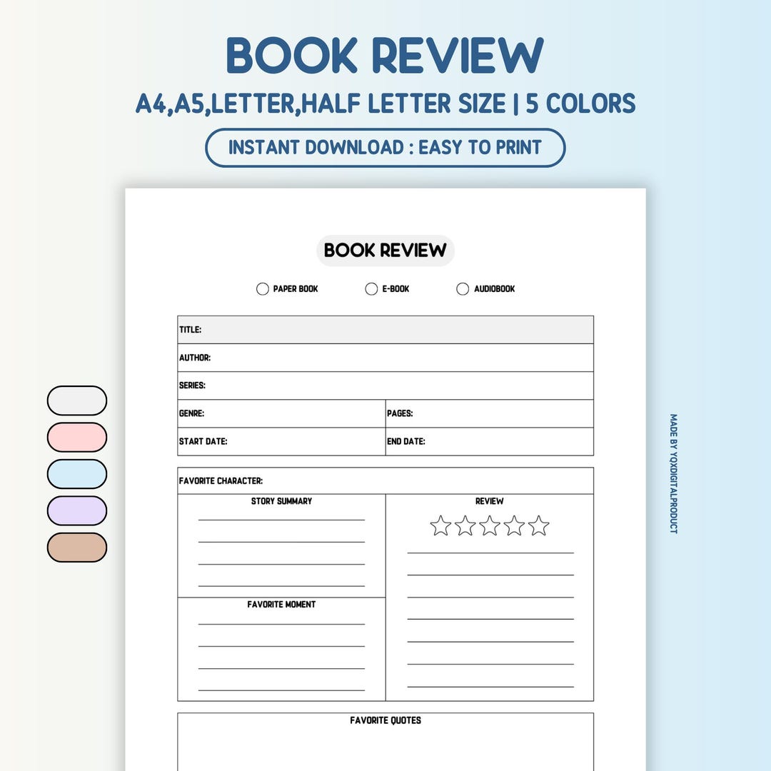 Book Review Template Printable Book Review Journal Book Review Page ...