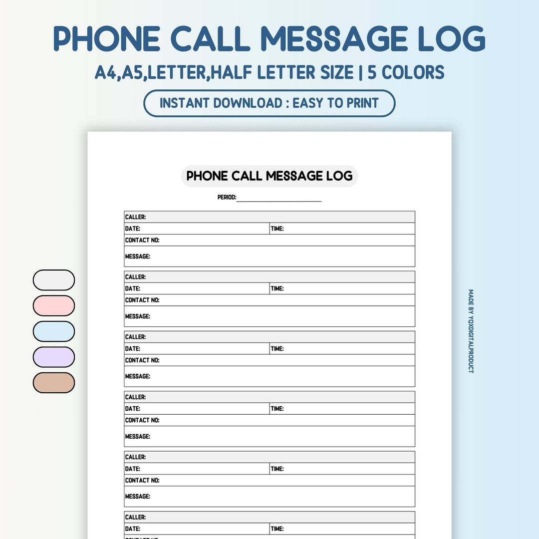Phone Call Message Log Printable Conversation Record Missed Call Log ...