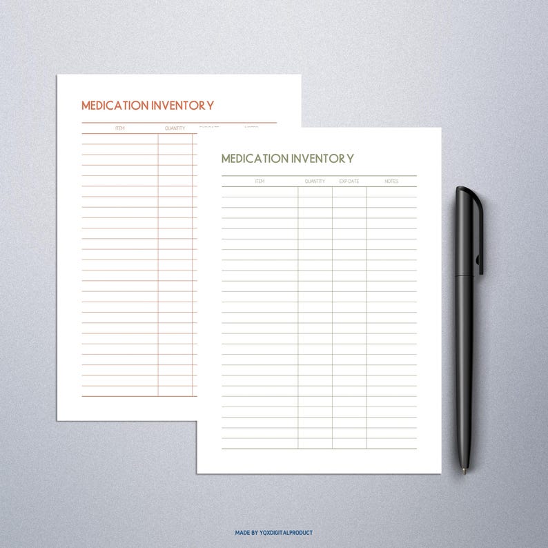 Medication Inventory | Medication Log | Inventory List | A4,a5,letter ...