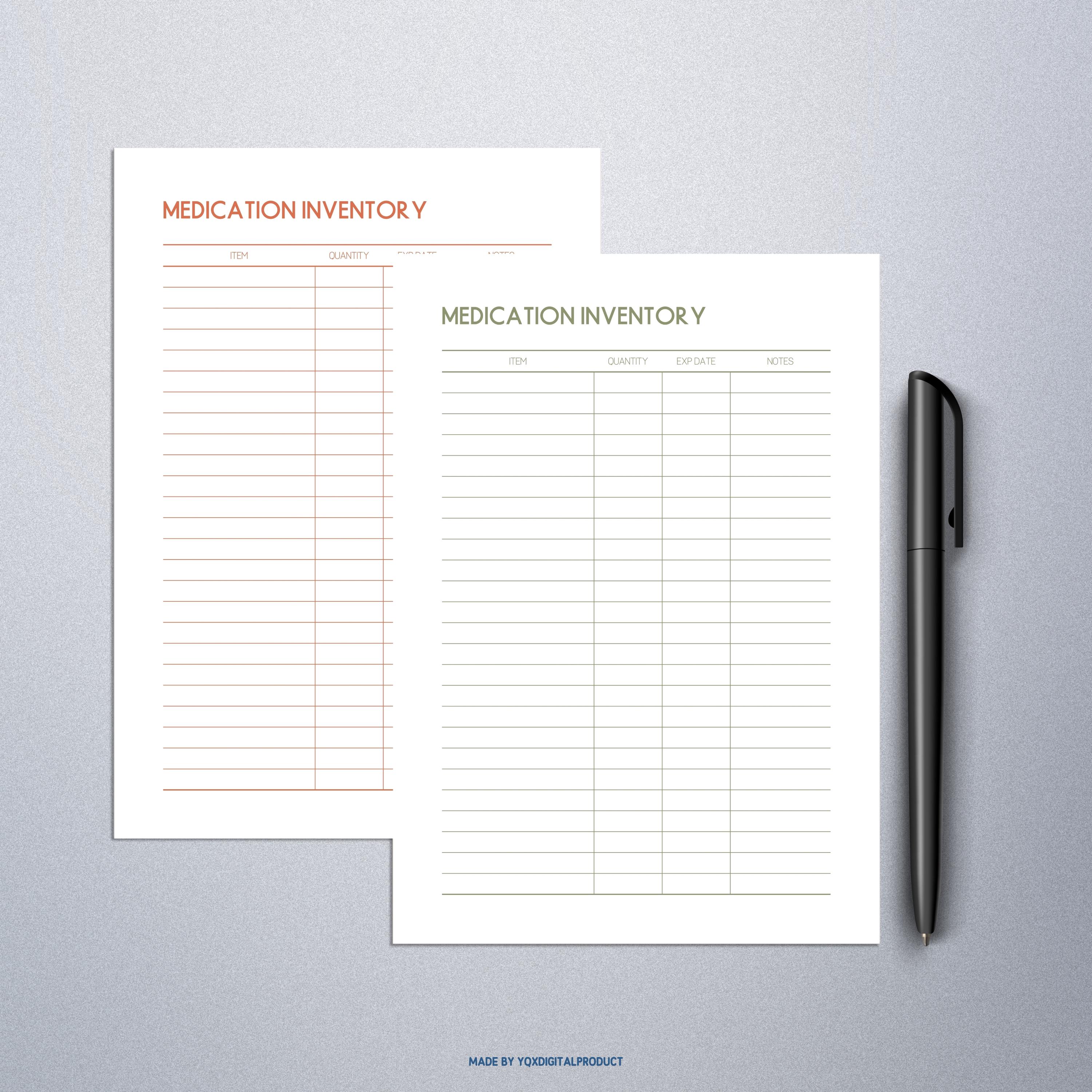 Medication Inventory | Medication Log | Inventory List | A4,a5,letter ...