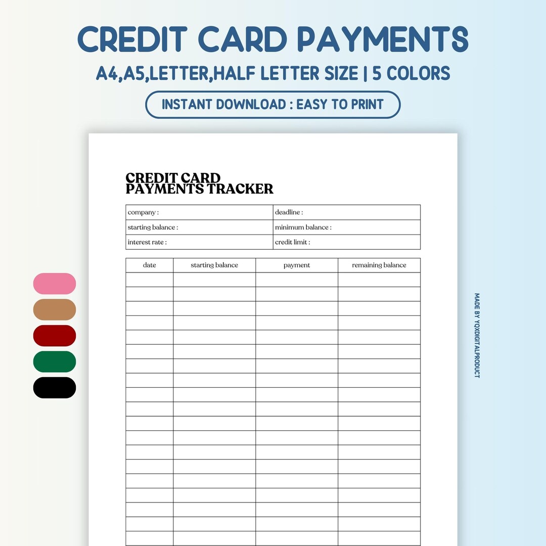 Credit Card Payments Tracker | Finance Planner | Credit Card Tracker ...