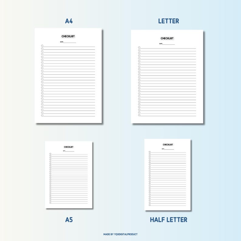 Blank Checklist Template Simple Checklist Template A4,a5,letter,half ...