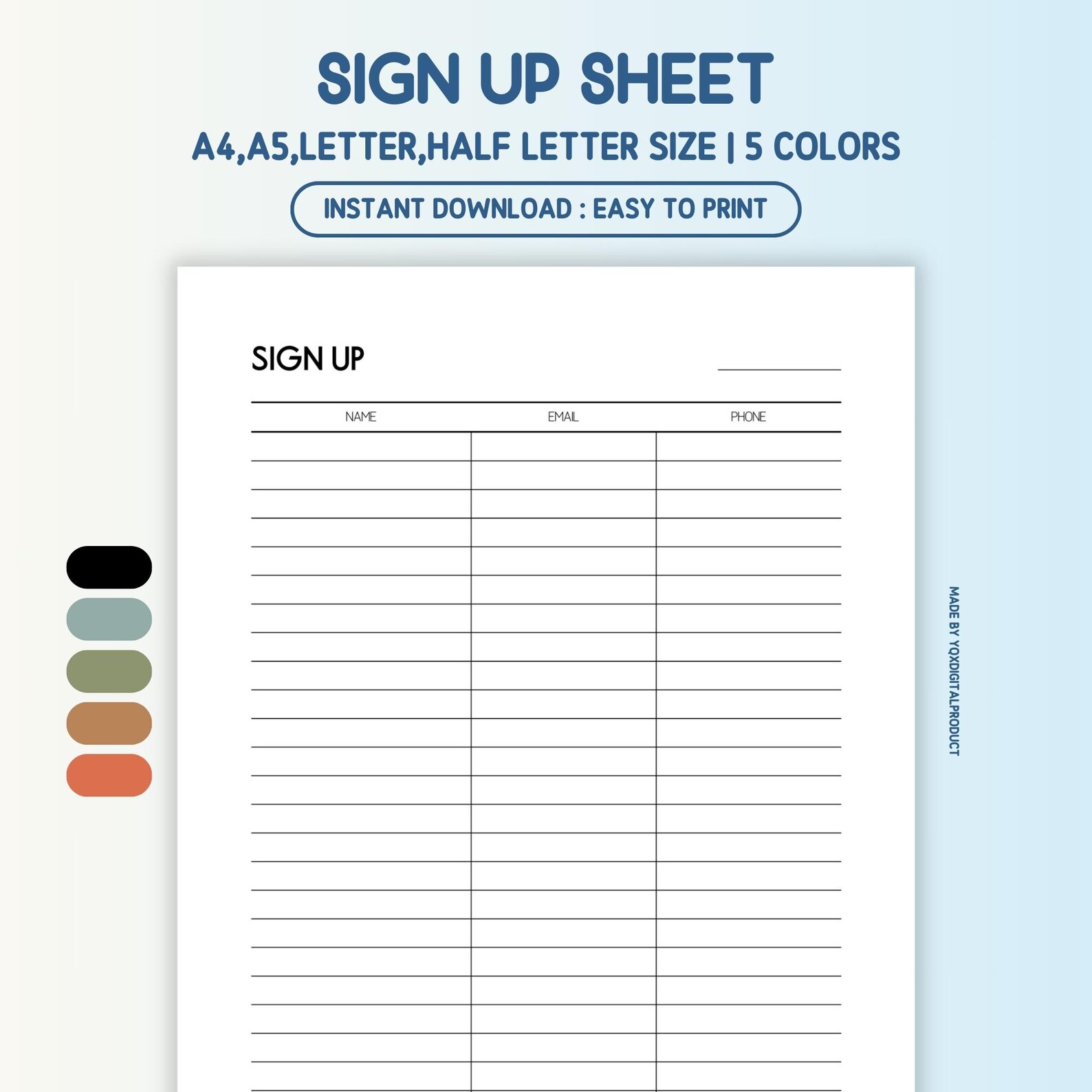Sign up Sheet, Sign up Form, Event Sign Up, Customer Sign Up, Party Sign up | A4,a5,letter,half ...
