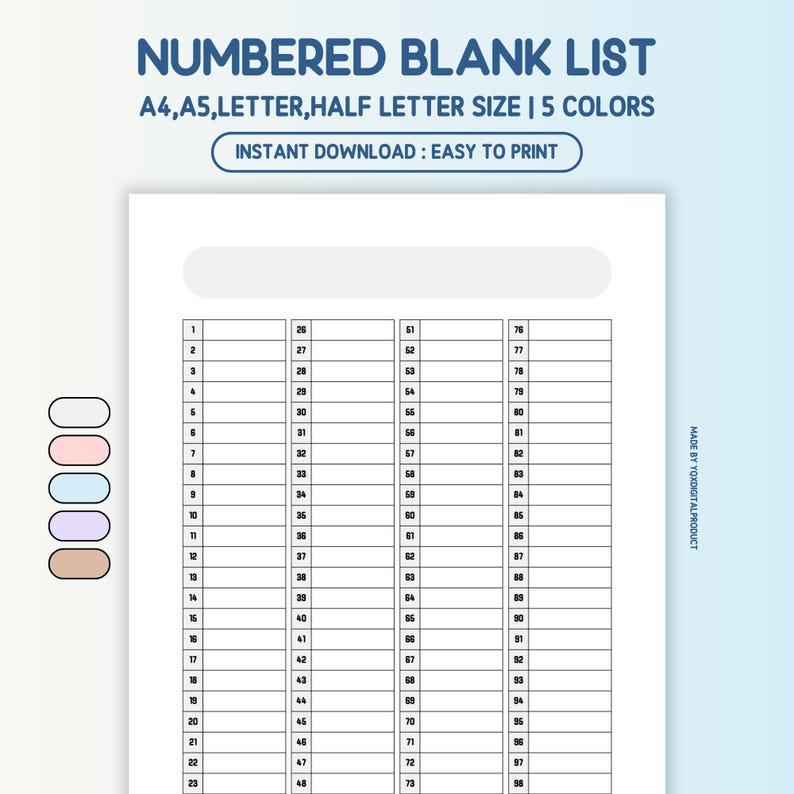 Numbered Blank List | Blank List Template | Simple List Template | A4 ...