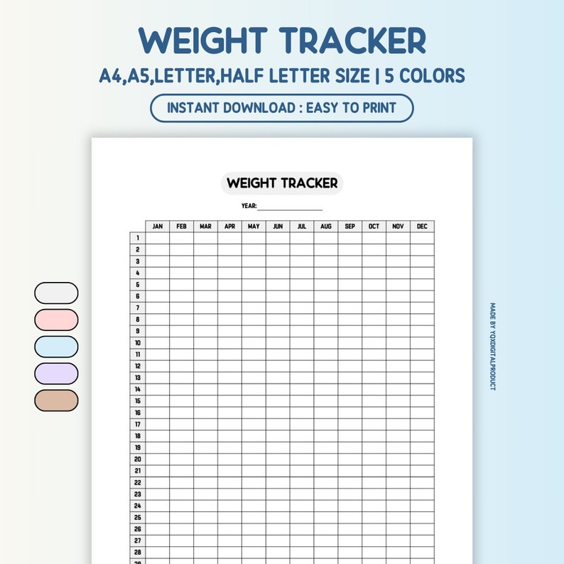 365 Day Weight Tracker Printable Daily Weight Log Weight Loss Tracker ...