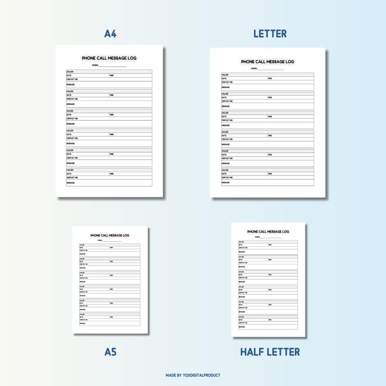 Phone Call Message Log Printable Conversation Record Missed Call Log ...