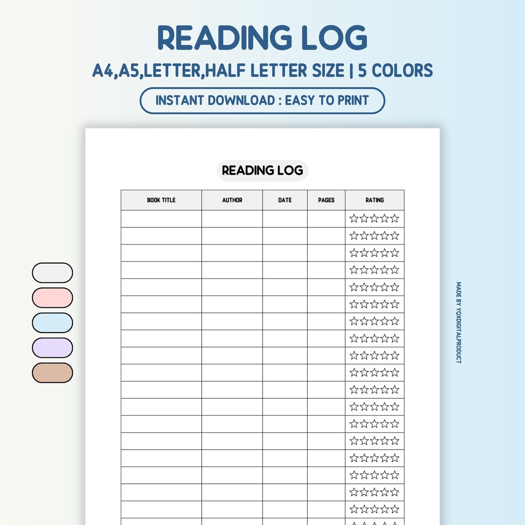 Reading Log Printable Reading Tracker Reading Log Books to Read Reading ...