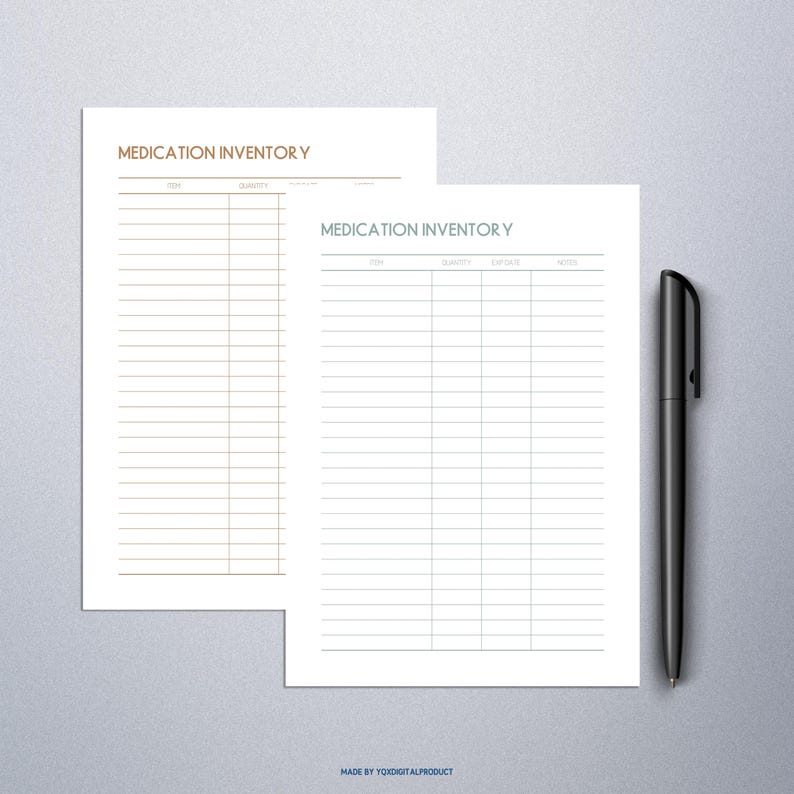 Medication Inventory | Medication Log | Inventory List | A4,a5,letter ...