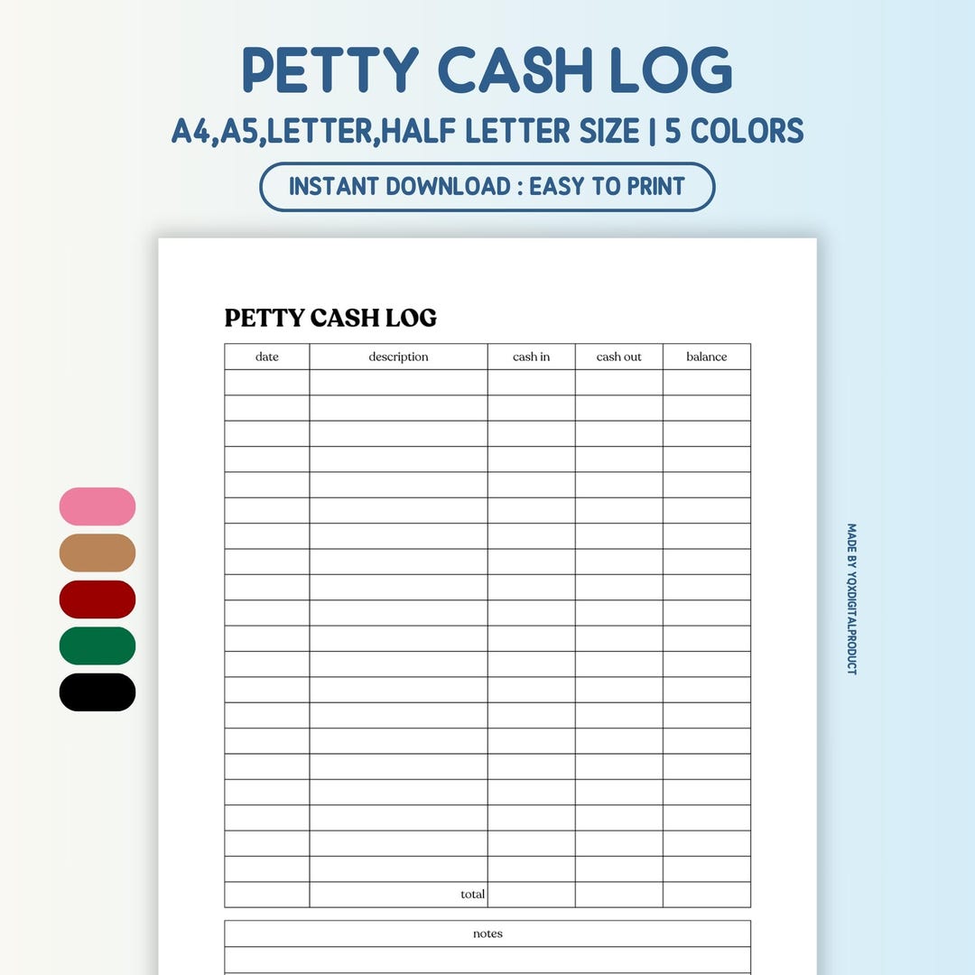 Petty Cash Log | Petty Cash Template | Small Business Planner | Finance ...
