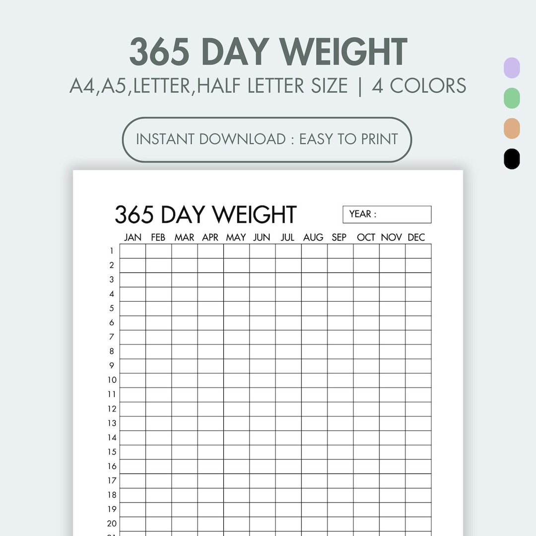 365 Day Weight Tracker Printable Daily Weight Tracker Weight Loss ...