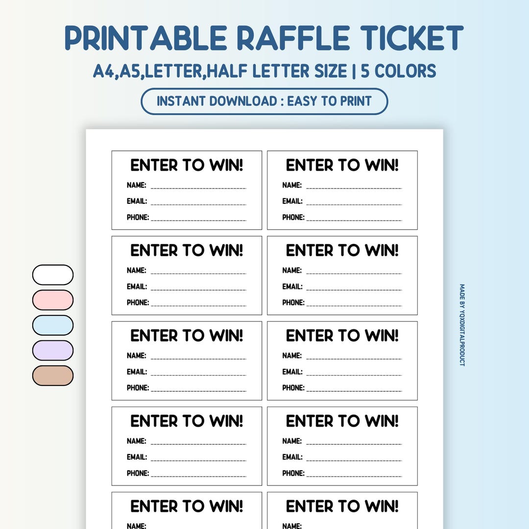 Raffle Tickets Printable | Enter to Win Tickets | Enter to Win Raffle ...