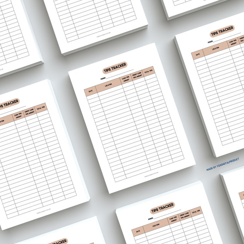 Tips Tracker Printable Waiter Tip Tracker Tips Log A4,a5,letter,half ...