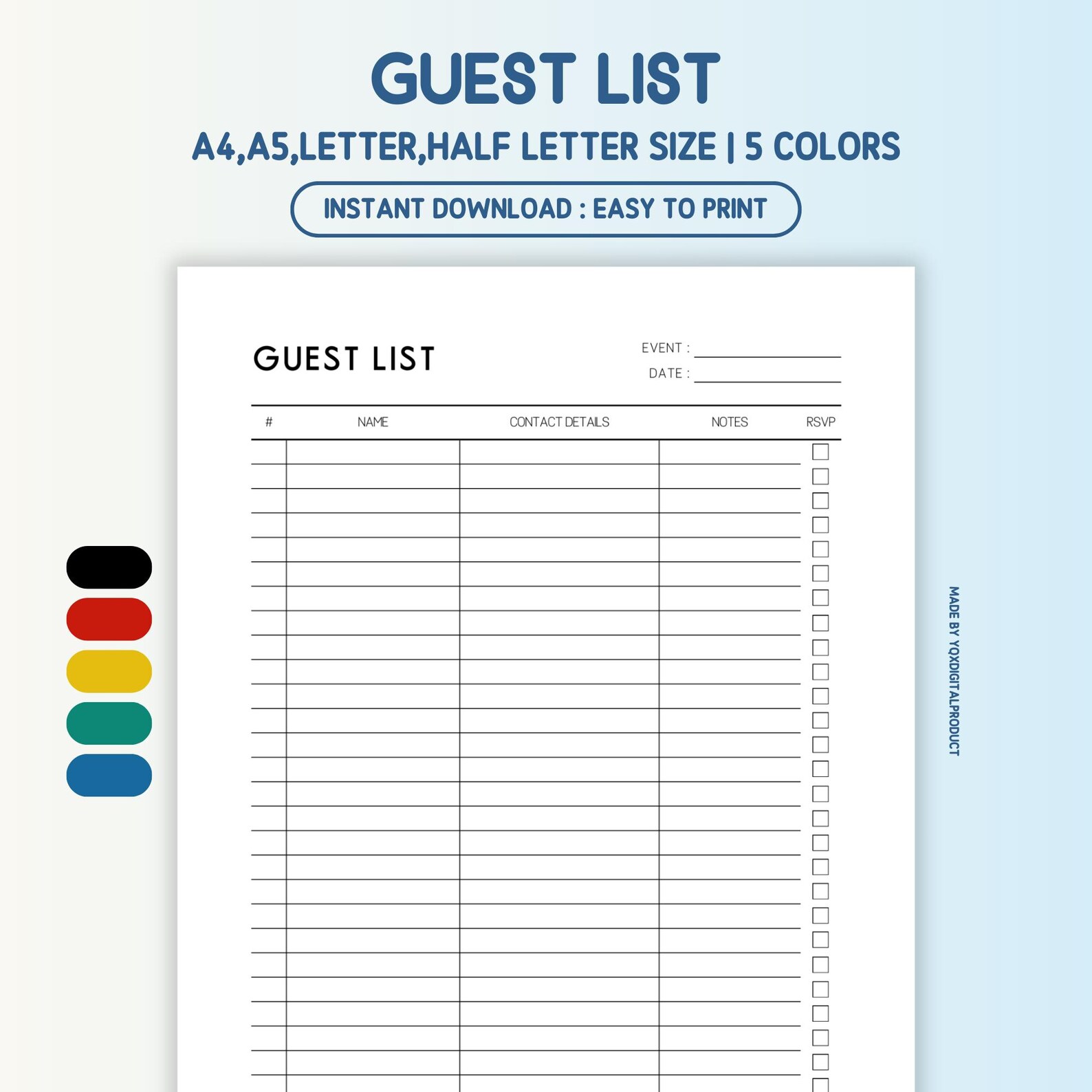 Guest List Event Planner Template Event RSVP Tracker Wedding Guest List ...