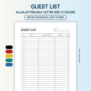 Guest List Event Planner Template Event RSVP Tracker Wedding Guest List ...