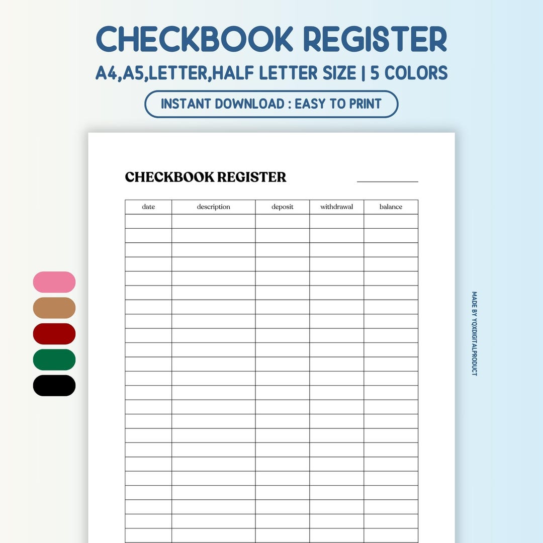 Checkbook Register, Checkbook Log, Financial Planner, Transaction ...