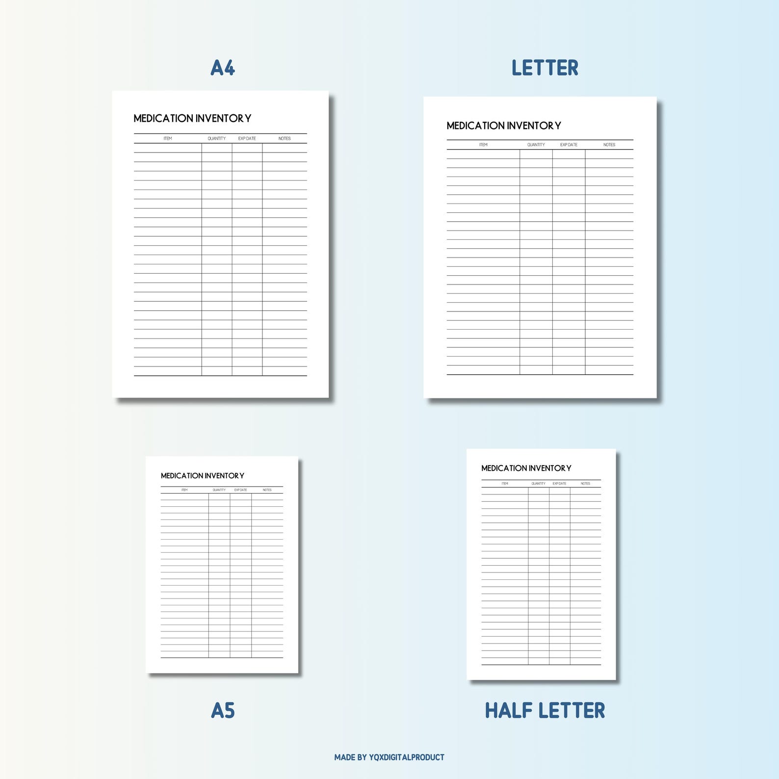 Medication Inventory | Medication Log | Inventory List | A4,a5,letter ...