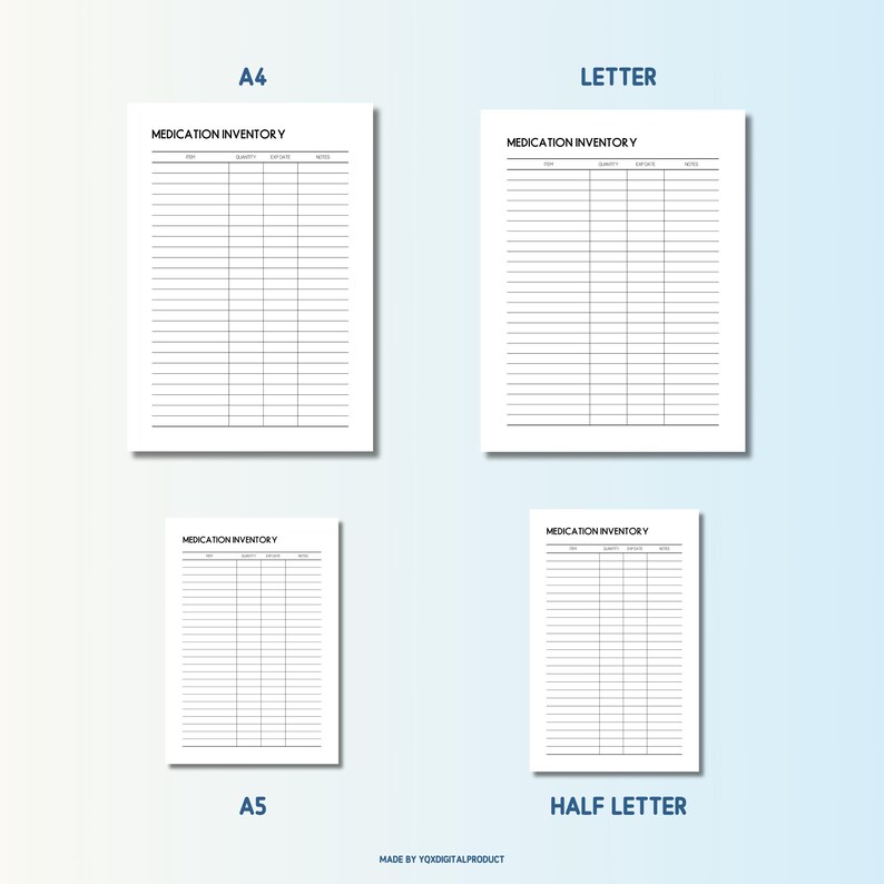 Medication Inventory | Medication Log | Inventory List | A4,a5,letter ...