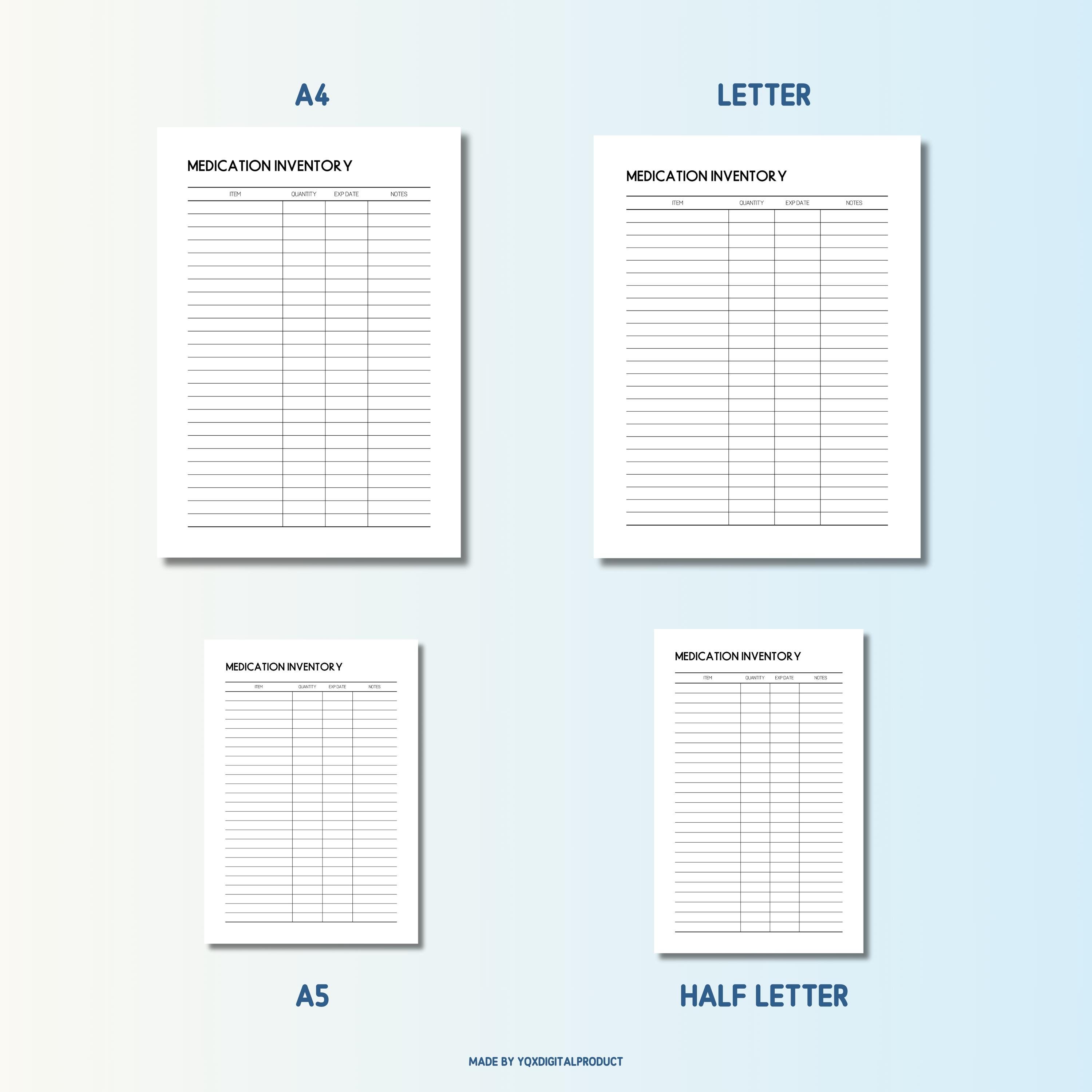 Medication Inventory | Medication Log | Inventory List | A4,a5,letter ...