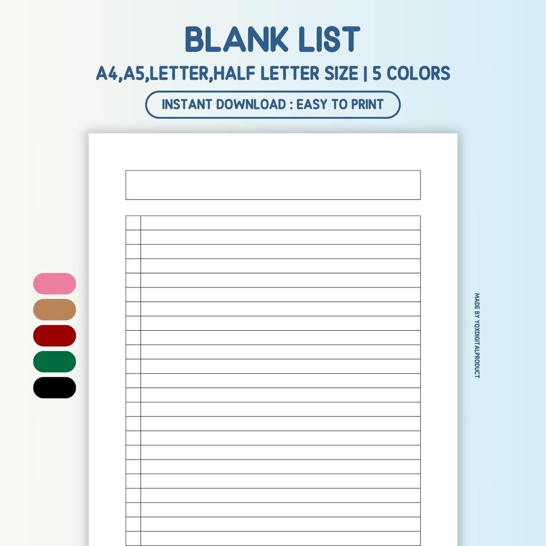 Blank List Template | Simple List Template | Planner Insert | To-do ...