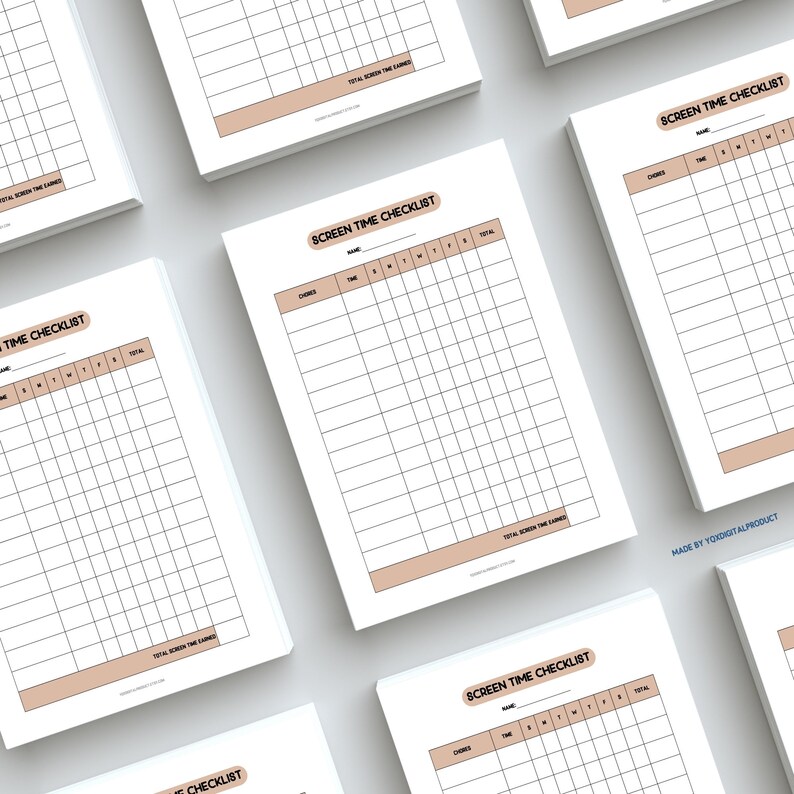 Screen Time Checklist Printable Earn Screen Time Kids Chore Chart ...