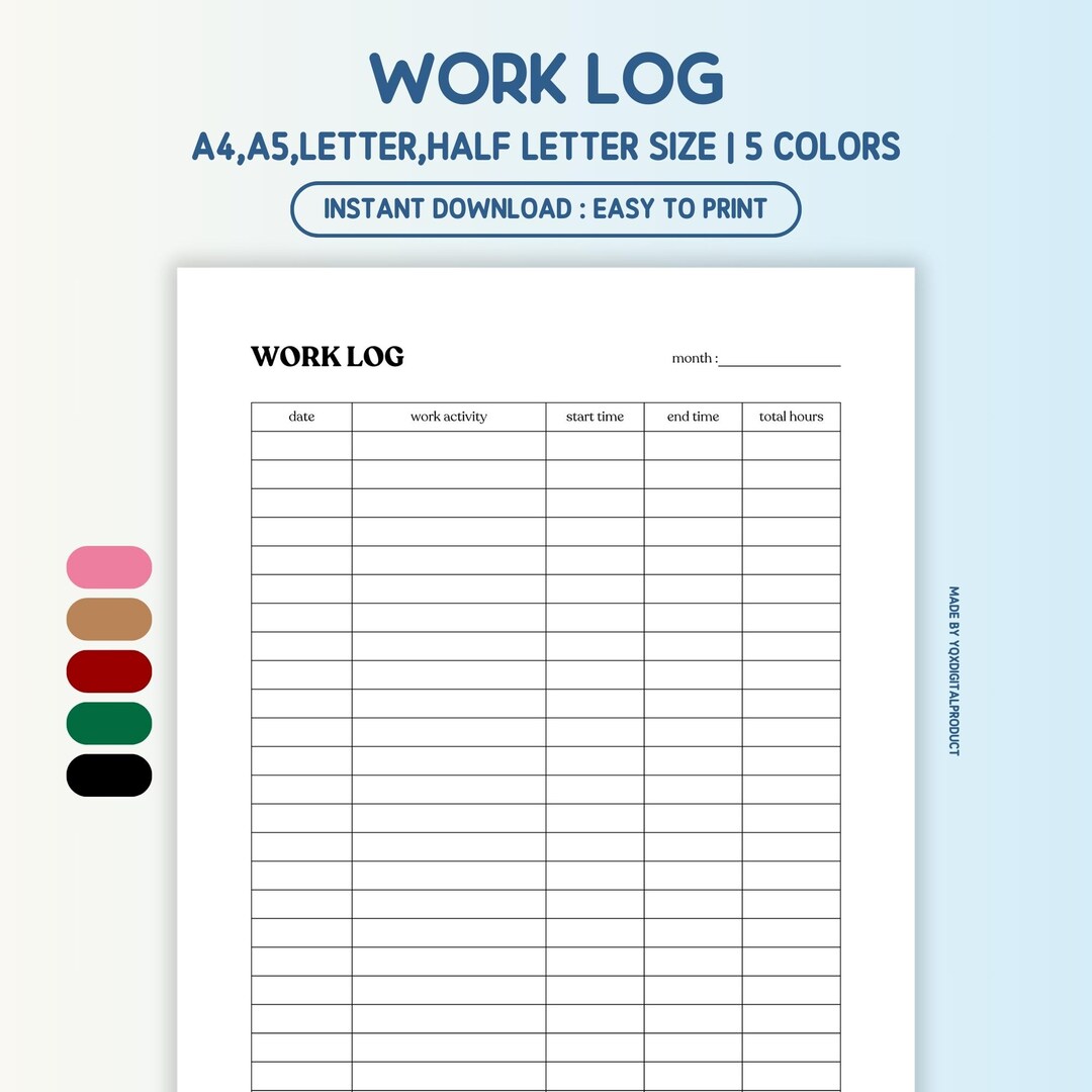 Work Log | Working Hours Log | Work Time Tracker | Activity Tracker ...