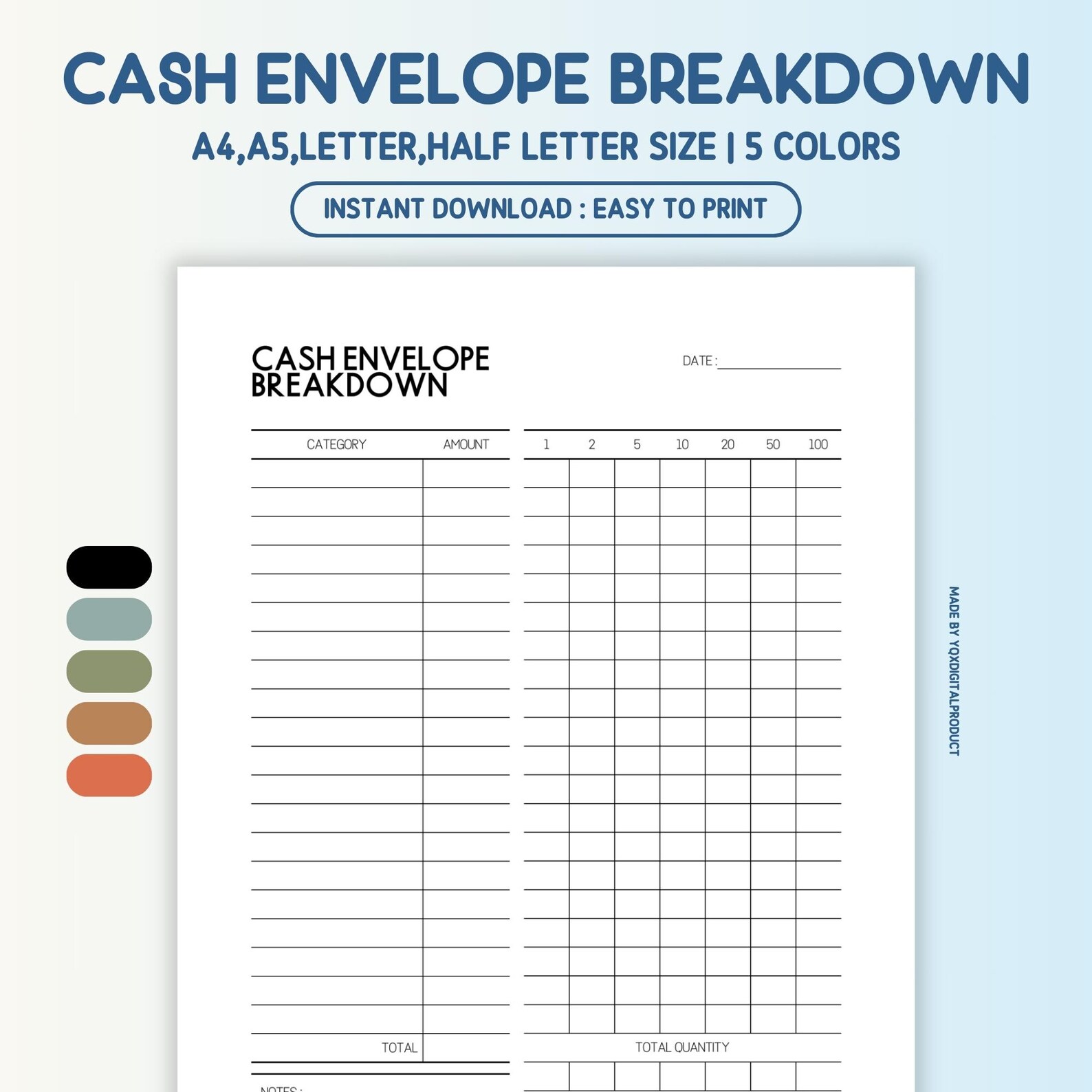 Cash Envelope Breakdown, Cash Breakdown Sheet, Cash Envelope Tracker ...