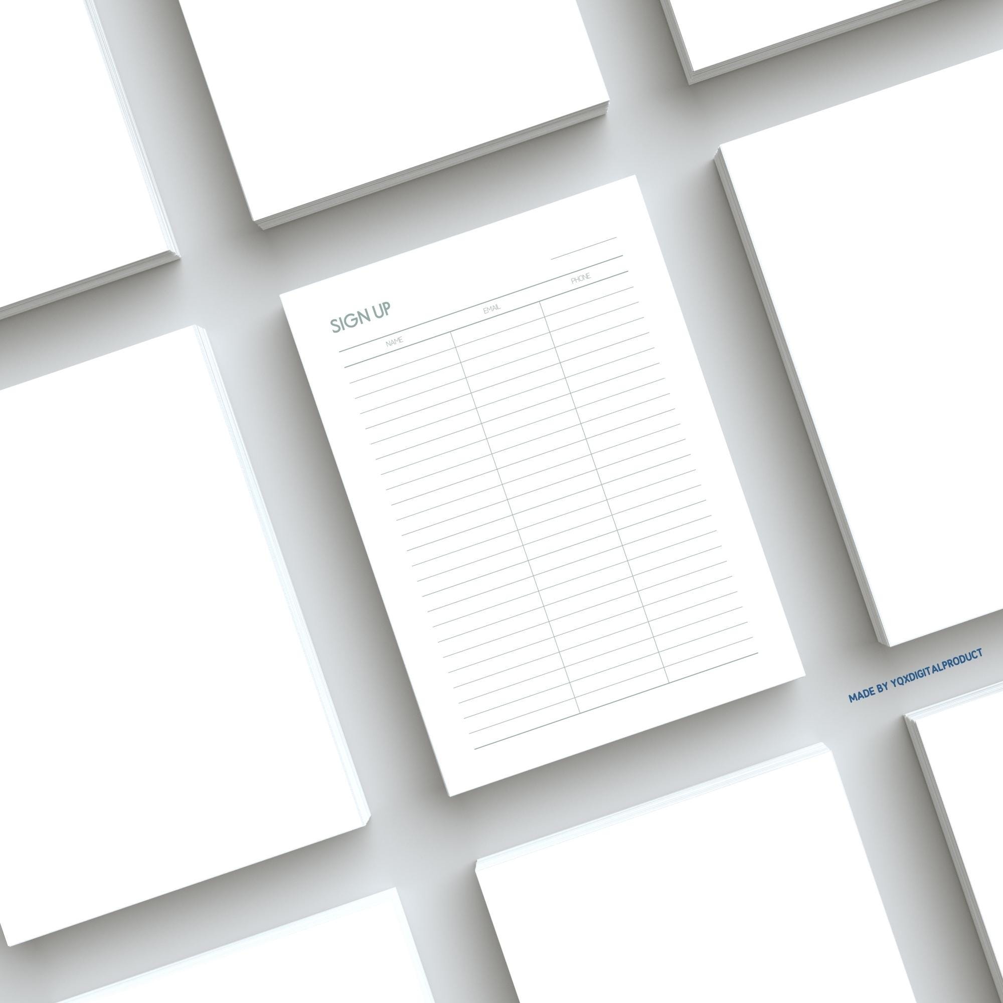 Sign up Sheet, Sign up Form, Event Sign Up, Customer Sign Up, Party ...