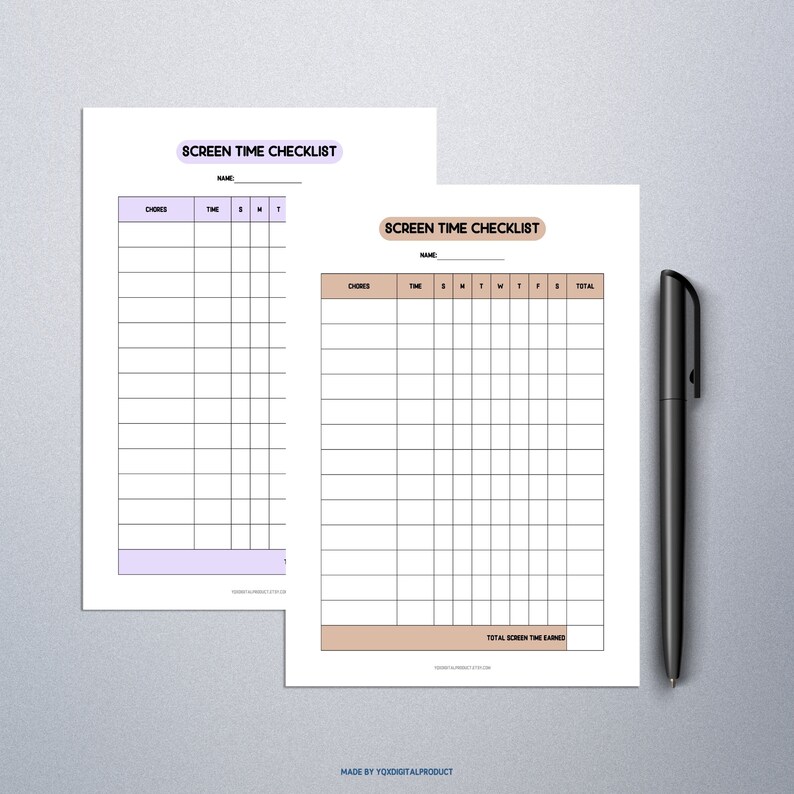 Screen Time Checklist Printable Earn Screen Time Kids Chore Chart ...