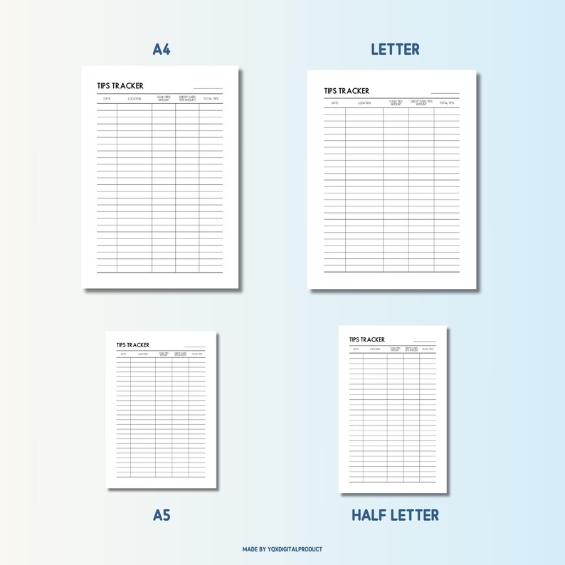 Tips Tracker, Tip Log, Waiter Tip Tracker, Financial Planner | A4,a5,letter,half Letter Size ...