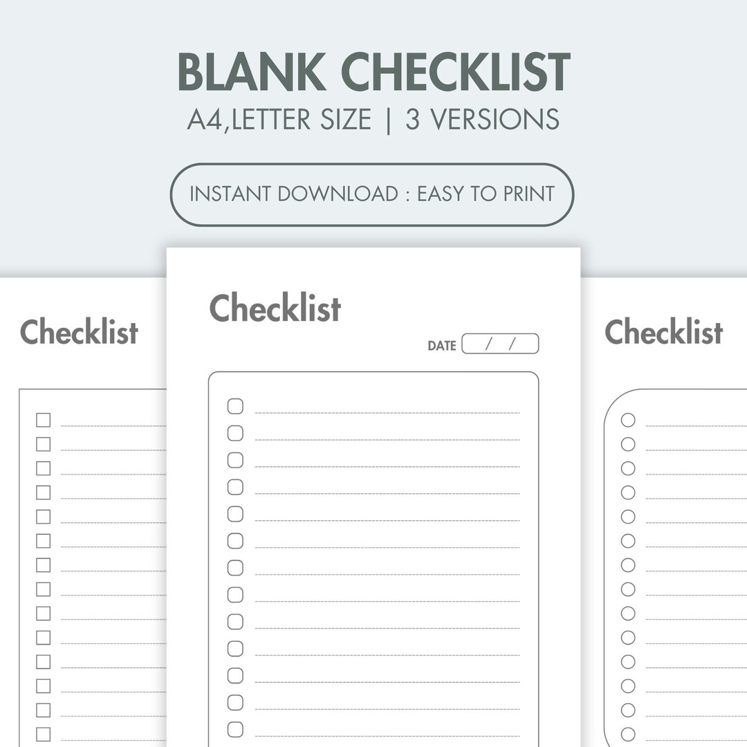 Blank Checklist Template Printable Simple Checklist Template Fillable ...