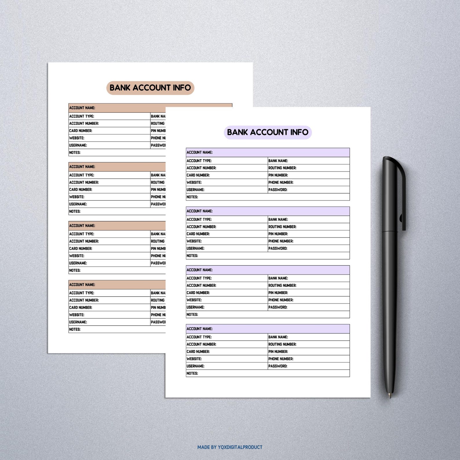 Bank Account Information Tracker Bank Account Log Bank Account Detail ...
