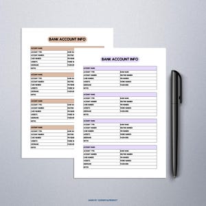 Bank Account Information Tracker Bank Account Log Bank Account Detail ...