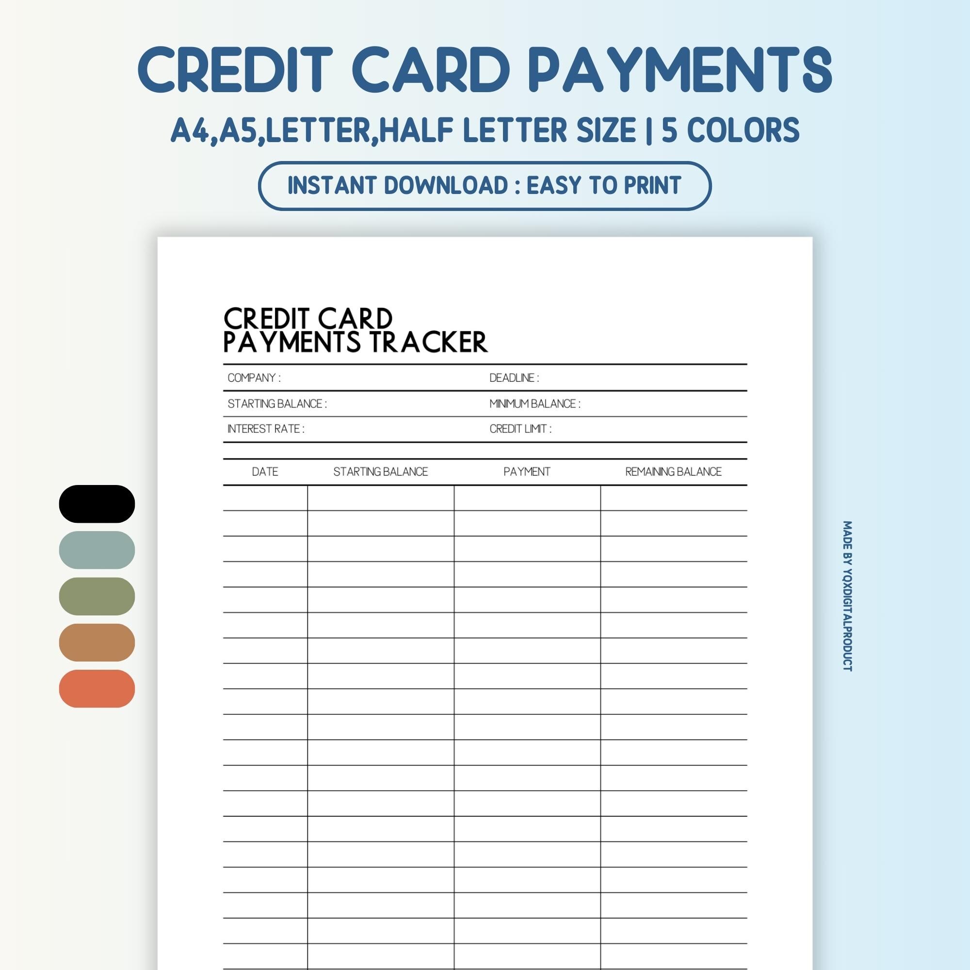 Credit Card Payments Tracker | Finance Planner | Debt Payment | Credit ...