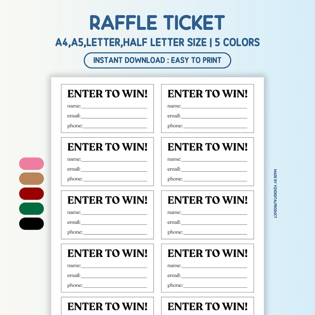 Printable Raffle Tickets | Raffle Ticket Template | Enter to Win ...