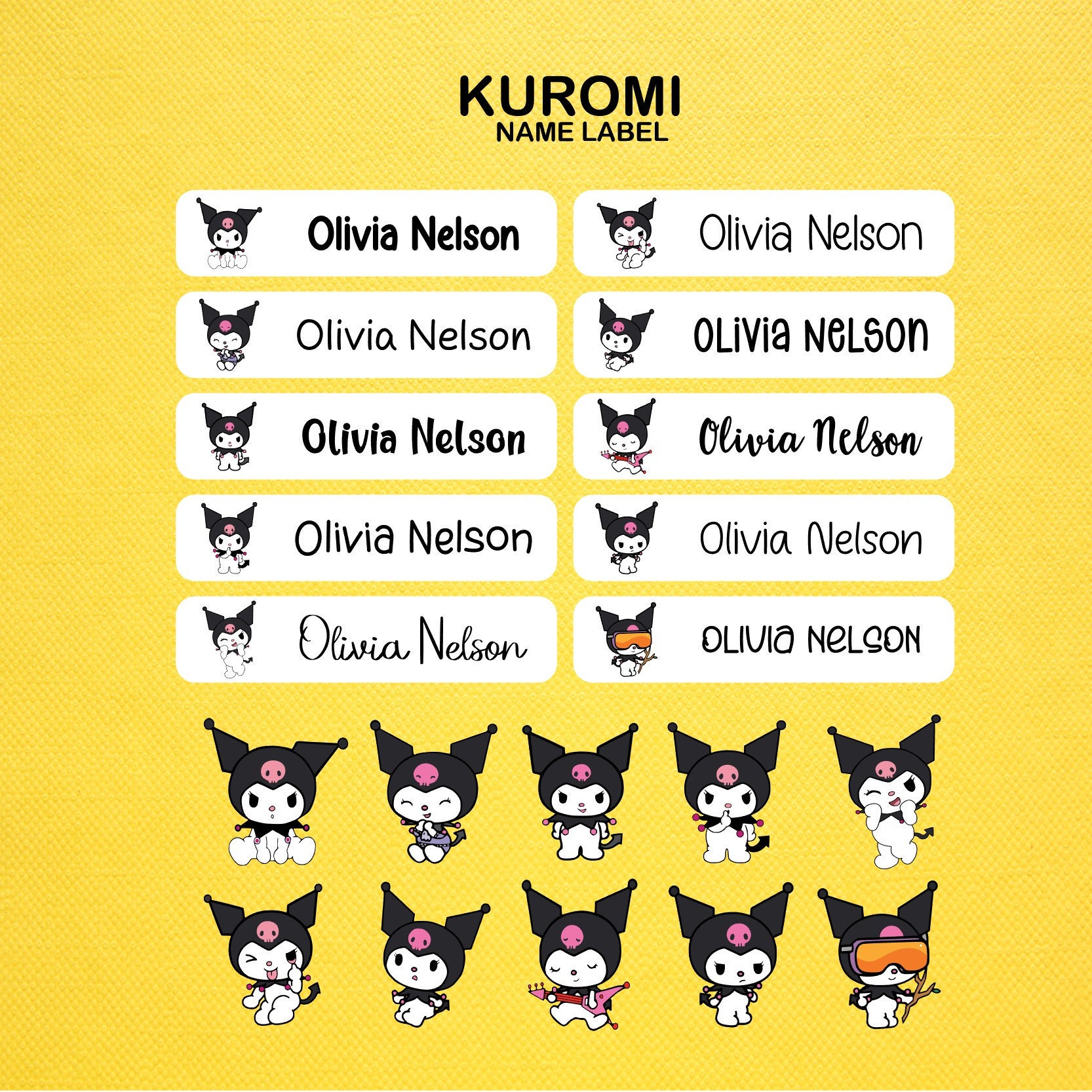 Kuromi Name Sticker Label, Daycare Label, Name Label, Waterproof ...