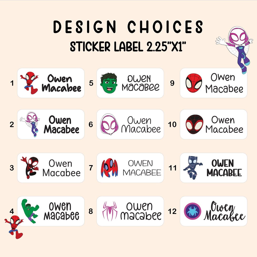 Spidey Name Sticker Label, Daycare Label, Name Label, Waterproof ...
