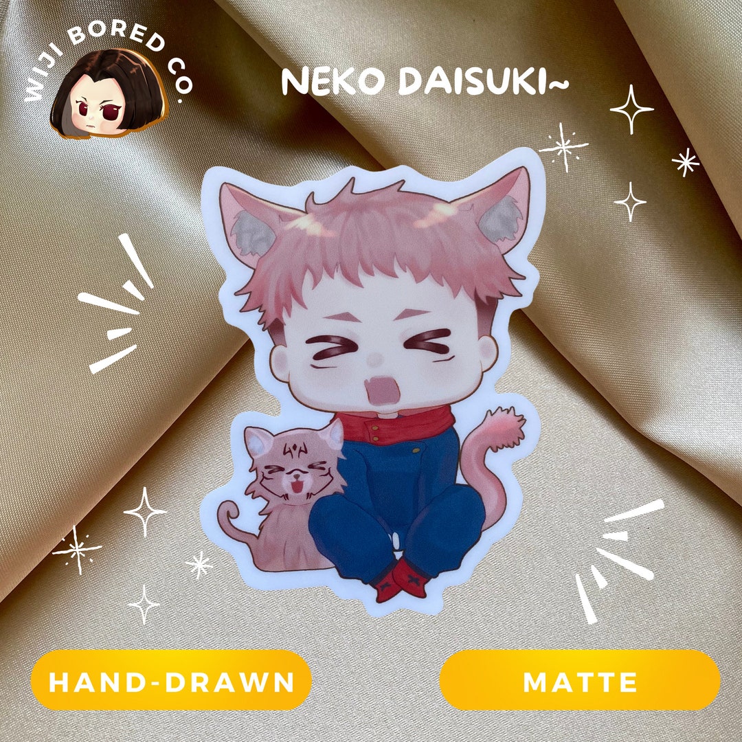 Yuji Cat Lover Kawaii Sticker Set, Cute Cat Anime Guy Sticker, Sorcerer ...