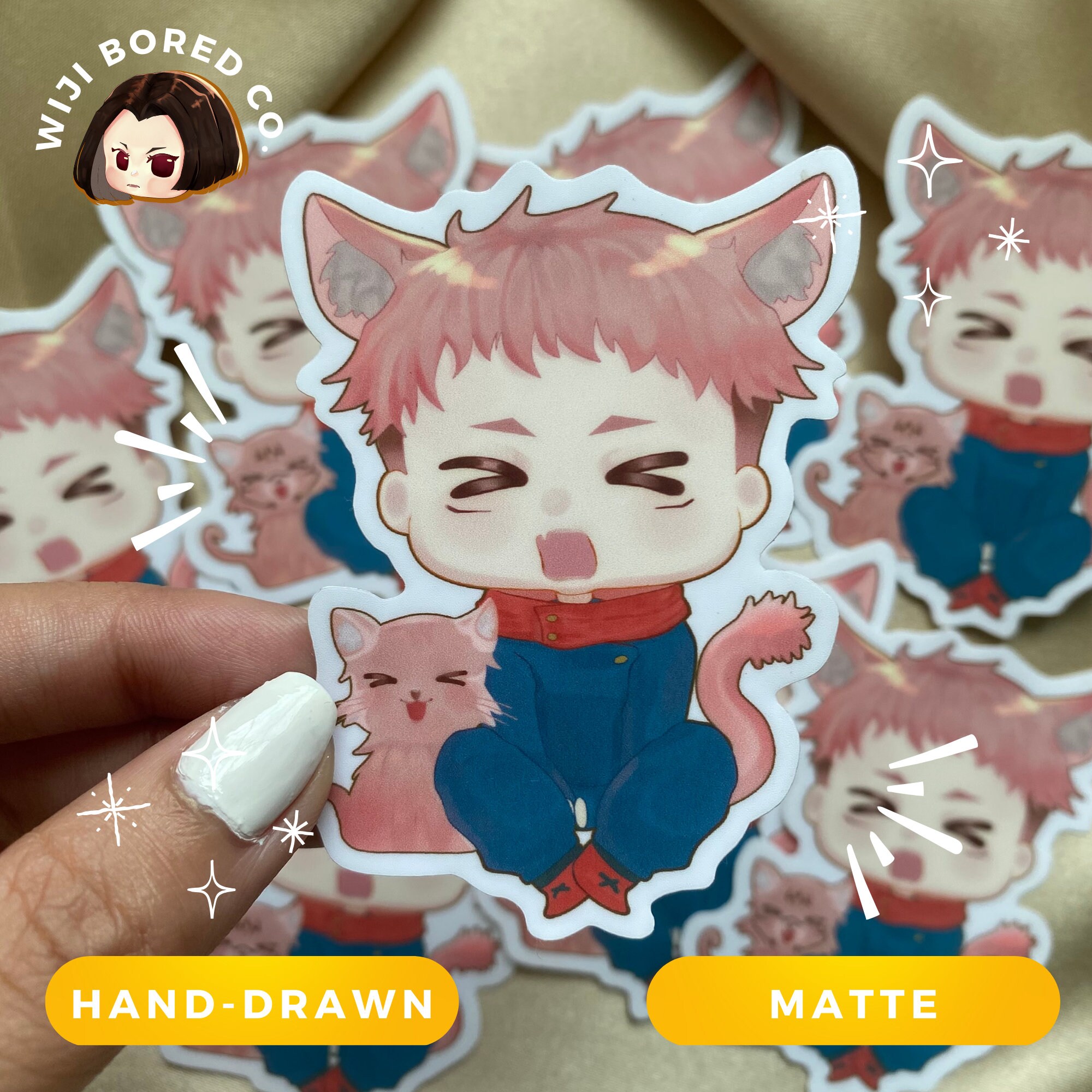 Yuji Cat Lover Kawaii Sticker Set, Cute Cat Anime Guy Sticker, Sorcerer ...