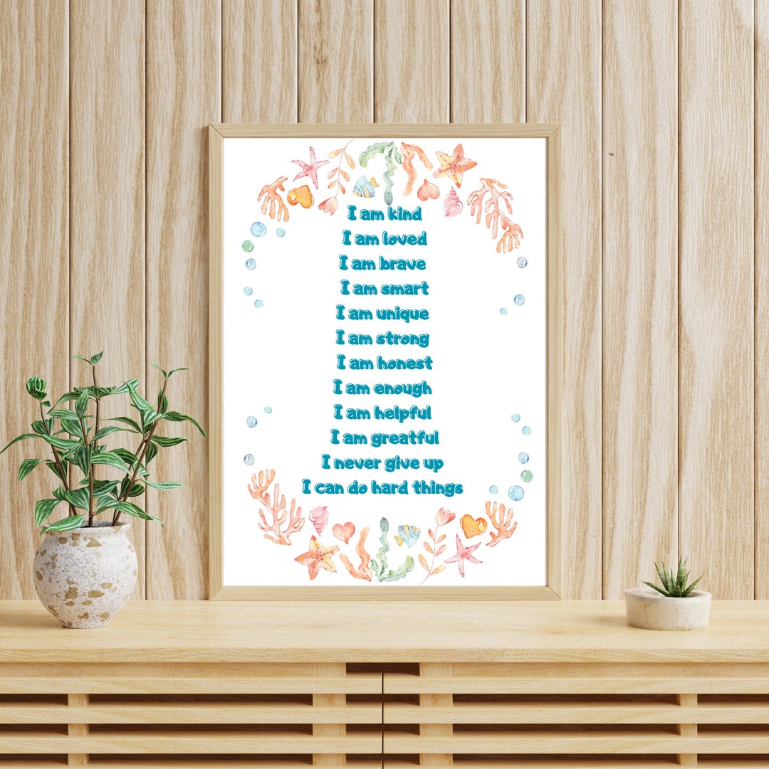 Positive Affirmation Printable Wall Art, Kids Positive Affirmation Wall ...