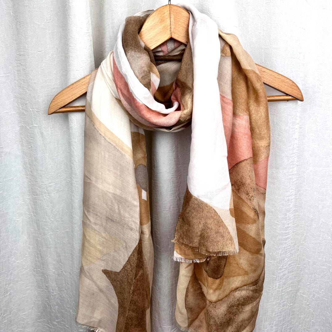 Beige Water Colour Scarf – Pastel Lightweight Soft Wrap Shawl – Earthy ...