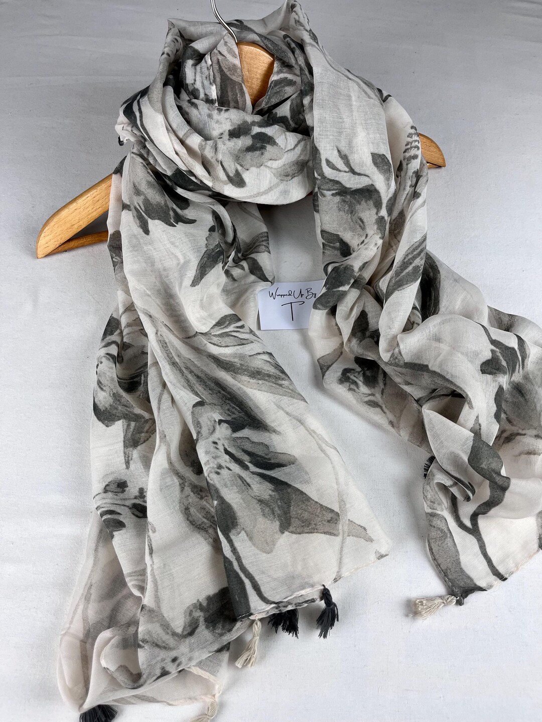 Cream Grey Cotton Scarf, Women’s Scarves, Lightweight Wrap Shawl, Gift ...