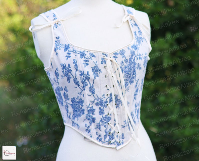 Floral Milkmaid Corset Top Renaissance Overbust Lace Up Corset Fairy